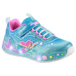 Sneaker Skechers "MERMAID DREAMS LIGHTS", M&auml;dchen, Gr. 30, bunt (t&uuml;rkis, multi), Synthetik, Textil, Glitzer, kontrastfarbene Details, Schuhe Sneaker, Blink,-Klettschuh mit Applikation, Gr&ouml;&szlig;enschablone zum Download