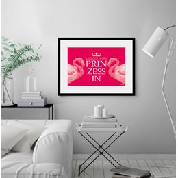 Bild queence "PRINZESSIN", pink (farbe rahmen: schwarz, farbe bild(er): pink, rosa), B:50cm H:40cm, Acrylglas, Holz, Papier, Bilder, Bild, HD Premium Poster-Druck inkl. Holzrahmen