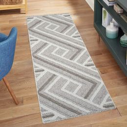 Teppich Carpet City "LINDO 7590", beige, B:80cm H:11mm L:300cm, Obermaterial: 100% Polyester, Teppiche, Teppich, Kurzflor, Hochtief-Muster/ 3D-Effekt, Fransen, Boho-Stil, Wohnzimmer