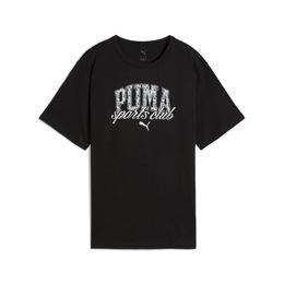 T-Shirt Puma "CLASS RELAXED TEE", Damen, Gr. XS, schwarz (Puma schwarz), Jersey, Obermaterial: 100% Baumwolle, bedruckt, relaxed fit normal, Rundhals, Shirts T-Shirt, sportlicher Look, grafischer Print, Rundhalsausschnitt