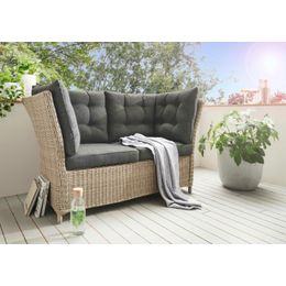 Gartenlounge-Bank Destiny "PALMA", beige (natur meliert), B:152cm H:83cm T:78cm, Polyrattan, Sitzb&auml;nke, Gartenlounge-Bank, Aluminium, Polyrattan, 2&acute;er Bank, inkl. Auflagen