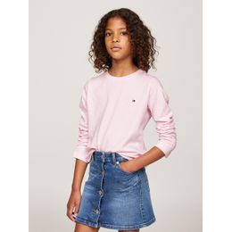 T-Shirt "2PK LS TEE", M&auml;dchen, Gr. 128/134, pink (light pink, wei&szlig;), Jersey, Obermaterial: 100% Baumwolle, Tommy Hilfiger Underwear, unifarben, k&ouml;rpernah, Rundhals, abgesteppt, Shirts T-Shirt, mit Logostickerei