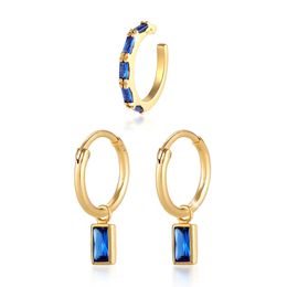 Ohrstecker-Set Elli Premium "Ohrringe Creolen Earcuff Saphir Blau 2er Set 925 Silber" Gr. 10, gold, Ohrringe, Damen, mit Stein, Silber 925 (Sterlingsilber), Ohrstecker-Set