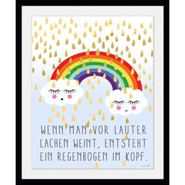 Bild queence "Regenbogen im Kopf", bunt (farbe rahmen: schwarz, farbe bild(er): bunt), B:30cm H:40cm, Acrylglas, Holz, Papier, Bilder, Bild, HD Premium Poster-Druck inkl. Holzrahmen