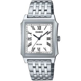 Quarzuhr, edelstahlfarben, wei&szlig;, CASIO TIMELESS COLLECTION, Armbanduhren, Damen, Quarzuhr, Armbanduhr, Damenuhr, Herrenuhr, Edelstahlarmband, analog