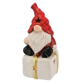 Dekofigur I.GE.A. "Wichtel auf Geschenk", rot (wei&szlig;, rot), B:9cm H:22cm, Terrakotta, Dekofiguren, Dekofigur, Mit LED-Licht Deko Weihnachtsdeko Leuchtfigur Statue Skulptur