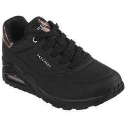 Sneaker Skechers "UNO GOLDEN AIR", Damen, Gr. 37, schwarz (schwarz, schwarz), Lederimitat, kontrastfarbene Details, unifarben, Schuhe Sneaker, Freizeitschuh, Halbschuh, Schn&uuml;rschuh mit Metallic-Einsatz, Topseller