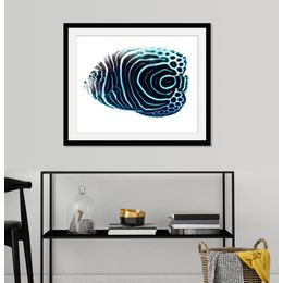 Bild queence "Dory", blau (farbe rahmen: schwarz, farbe bild(er): blau), B:70cm H:50cm, Acrylglas, Holz, Papier, Bilder, Bild, HD Premium Poster-Druck inkl. Holzrahmen