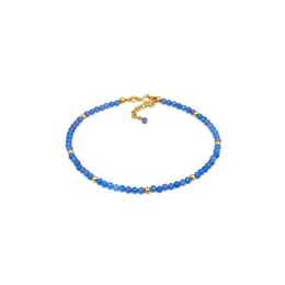 Fu&szlig;kette Elli "Fu&szlig;schmuck Achat Perlen Blau Sommer Strand 925 Silber" Gr. 22, gold, Fu&szlig;ketten, Damen, Silber 925 (Sterlingsilber), Fu&szlig;kette