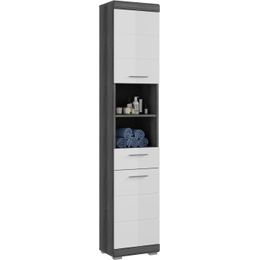 Hochschrank Welltime "SIENA, Breite 37cm, 2 T&uuml;r, 1 Schubkasten, 2 offene F&auml;cher, MDF-Front", wei&szlig; (rauchsilber nb, wei&szlig; hochglanz), B:37cm H:191cm T:31cm, FSC-zertifizierter Holzwerkstoff, Schr&auml;nke, Hochschrank, in verschiedenen Farben erh&auml;ltlich, Badm&ouml;bel, Badschrank, Schrank, Bad