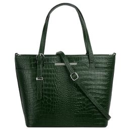 Henkeltasche CLUTY, Damen, Gr. B/H/T: 35cm x 28cm x 12cm onesize, gr&uuml;n (dunkelgr&uuml;n), Leder, Reptilienpr&auml;gung, Taschen Henkeltasche, echt Leder, Made in Italy