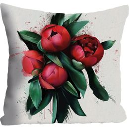 Dekokissen queence "&raquo;rote bl&uuml;ten&laquo;", bunt (bunt, bedruckt), B:40cm L:40cm, Polyester, Dekokissen_Sitzkissen_Kissenh&uuml;llen, Dekokissen, Kissenh&uuml;lle ohne F&uuml;llung, 1 St&uuml;ck