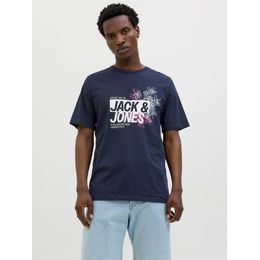 Jack & Jones Print-Shirt JACK & JONES "JJJAXON &ndash; T-Shirt mit Print, Rundhals und Baumwolle", Herren, Gr. S, blau (sky captain), Jersey, Obermaterial: 100% Baumwolle, bedruckt, regular fit, Rundhals, Shirts Print-Shirt, Print, modisch, regular fit, Jersey, Rundhals