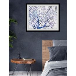 Bild queence "Mila", blau (farbe rahmen: schwarz, farbe bild(er): blau), B:70cm H:50cm, Acrylglas, Holz, Papier, Bilder, Bild, HD Premium Poster-Druck inkl. Holzrahmen