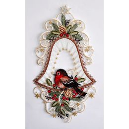 Fensterbild Stickereien Plauen "Vogel in Glocke", bunt, B:20cm H:37cm, Polyester, Fensterbilder, Fensterbild