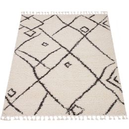 Hochflor-Teppich Paco Home "Orebro 171", beige, B:120cm H:44mm L:170cm, Polyester, Teppiche, Hochflor-Teppich, modernes Rauten Muster, besonders weich & kuschelig, mit Fransen