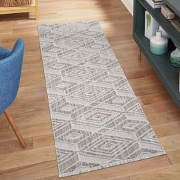 Teppich Carpet City "LINDO 8875", orange (terra), B:80cm H:11mm L:300cm, Obermaterial: 100% Polyester, Teppiche, Teppich, Kurzflor, Hochtief-Muster/ 3D-Effekt, Fransen, Boho-Stil, Wohnzimmer