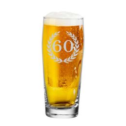 Bierglas LUXENTU "Willi Becher Bierglas mit Gravur 60. Jubil&auml;um 0,5 l transparent", bunt (transparent), 1 tlg., Glas, Trinkgef&auml;&szlig;e, Bierglas