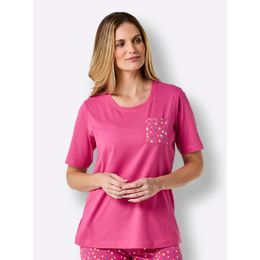 w&auml;schepur Kurzarmshirt W&Auml;SCHEPUR "Schlafanzug-Shirt", Damen, Gr. 40/42, pink (fuchsia), 100% Baumwolle, gemustert, gepunktet, Shirts Kurzarmshirt