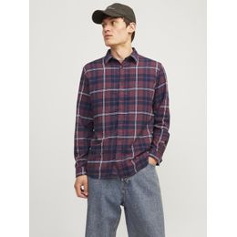 Jack & Jones Langarmhemd JACK & JONES "JJJOSHUA FALL FLANNEL SHIRT LS", Herren, Gr. M, N-Gr, rot (vineyard wine), Web, Obermaterial: 60% Baumwolle, 40% Polyester, unifarben, slim fit, 2-Knopf-Manschette, Hemden Langarmhemd