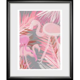 Bild queence "Flamingo", bunt (farbe bild(er): bunt), B:30cm H:40cm, Acrylglas, Holz, Papier, Bilder, Bild, HD Premium Poster-Druck inkl. Holzrahmen