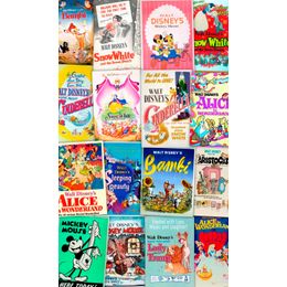 Vliestapete Komar "Digitaldruck Vlies - Disney Movie Posters Retro Girls", blau, B:120m L:200m, Vlies, Tapeten, Vliestapete, Kinderzimmer