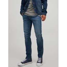 Jack & Jones Slim-fit-Jeans JACK & JONES "JJIGLENN &ndash; Slim-Fit-Jeans mit niedriger Leibh&ouml;he", Herren, Gr. 30, L&auml;nge 32, blau (blau denim), Denim/Jeans, Obermaterial: 86% Baumwolle, 12% Polyester, 2% Elasthan, Abriebeffekte, slim fit, Jeans Slim-fit-Jeans, Used, modisch, slim fit, Denim/Jeans