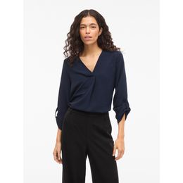 Blusenshirt Vila "VIJOSA 3/4 V-NECK TOP - NOOS", Damen, Gr. 42, navy blazer, Jersey, Obermaterial: 100% Polyester, unifarben, regular fit normal, V-Ausschnitt, Shirts Blusenshirt