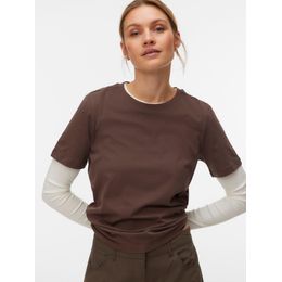 V&eacute;ro Moda Kurzarmshirt VERO MODA "VMPAULINA SS T-SHIRT GA JRS NOOS", Damen, Gr. L, chocolate martini, Jersey, Obermaterial: 100% Baumwolle, unifarben, normal, Rundhals, Shirts Kurzarmshirt, Baumwolle, regular fit