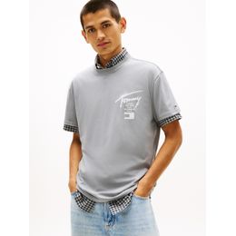 T-Shirt Tommy Jeans "TJM REGULAR CITY SIGN", Herren, Gr. L, gravel grau, Single Jersey, Obermaterial: 100% Baumwolle, unifarben, regular fit normal, Rundhals, eingesetzt abgesteppte Kante, Shirts T-Shirt, Regular fit mit Markenprint
