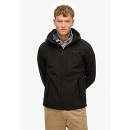 Outdoorjacke Superdry "HOODED SOFT SHELL TREKKER JKT", Herren, Gr. 3XL, schwarz, Softshell, Obermaterial: 90% Polyester, 10% Elasthan, unifarben, relaxed fit h&uuml;ftlang, mit Riegel,verstellbar, Jacken Outdoorjacke