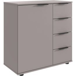 Kombikommode wimex "Tilburg, 81x43x83cm, Made in Germany", grau (saharagrau), B:81cm H:83cm T:41cm, Holzwerkstoff, Sideboards, Kombikommode, mit schwarzen Metallgriffen, Stauraum hinter 1 T&uuml;r und in 4 Schubladen