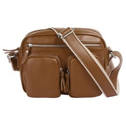 Umh&auml;ngetasche Samantha Look, Damen, Gr. B/H/T: 26cm x 22cm x 7cm onesize, braun (cognac), Leder, unifarben, Taschen Umh&auml;ngetasche, echt Leder, Made in Italy