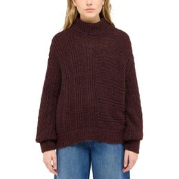 Sweater Mustang "Damen Style Rosie", Damen, Gr. L, dunkelbraun, 58% Baumwolle, 34% Polyacryl, 4% Wolle, 4% Polyamid, relaxed fit, Sweatshirts Sweater