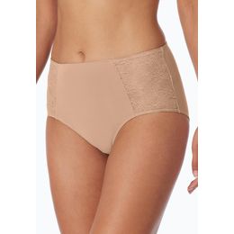 Midislip Schiesser "Air", Damen, Gr. 38, beige (411, maple), Microfaser, Obermaterial: 85% Polyamid, 15% Elasthan, unifarben, eng, Unterhosen Midislip, mit transparenten Spitzen-Eins&auml;tzen