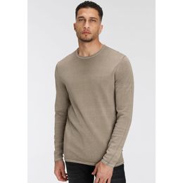 Only & Sons Rundhalspullover ONLY & SONS "OS WASH CREW KNIT CS", Herren, Gr. L, beige (griffin), Strick, Obermaterial: 100% Baumwolle, unifarben, normal h&uuml;ftbedeckend, Rundhals, Rollkante, Pullover Rundhalspullover
