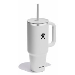 Thermobecher Hydro Flask "All Around Travel Tumbler in den Gr&ouml;&szlig;en 24 oz/ 32 oz / 40 oz", wei&szlig;, H:32,13cm, Edelstahl, Trinkgef&auml;&szlig;e, Thermobecher, Thermo Cup mit Strohhalm