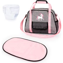 Puppen Wickeltasche BAYER "grau/rosa Einhorn", rosa (grau, rosa einhorn), Puppenausstattungen, KinderB:4cm H:22,5cm L:27cm T:27cm, Puppen Wickeltasche, B:4cm H:22,5cm L:27cm T:27cm