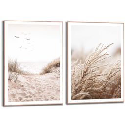 Poster Reinders "Strand", beige (farbe bild(er): beige), B:50cm H:70cm T:1,6cm, Bilder, Poster, Wohnzimmer - Gras - Meer - V&ouml;gel - Beige - MDF - Strand - 50x70 cm