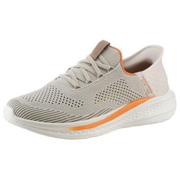 Slip-On Sneaker Skechers "SLADE-QUINTO", Herren, Gr. 48,5, orange (sandfarben, orange), Mesh, Textil, kontrastfarbene Details, Schuhe Slip-On Sneaker, Slipper, Freizeitschuh mit dezenten Kontrastbesatz