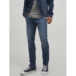 Jack & Jones Slim-fit-Jeans JACK & JONES "JJIGLENN &ndash; Slim-Fit-Jeans mit niedriger Leibh&ouml;he", Herren, Gr. 29, L&auml;nge 32, blau (blau denim), Denim/Jeans, Obermaterial: 86% Baumwolle, 12% Polyester, 2% Elasthan, Abriebeffekte, slim fit, Jeans Slim-fit-Jeans, Used, modisch, slim fit, Denim/Jeans