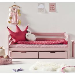 Einzelbett Hoppekids "ECO Comfort Kinderbett, Kiefer Massivholz, Jugendbett inkl. Rollrost", rosa (blassrosa), B:76cm H:65cm L:166cm, Kiefer massiv, Betten, Einzelbett, 70x160 cm, wahlweise in verschieden Farben/ Matratze/ Absturzsicherung