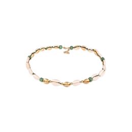 Choker Elli "Halskette Kauri Muschel Glas Beads Surfer Style 925 Silber" Gr. 36, gold, Halsketten, Damen, ohne Stein, Silber 925 (Sterlingsilber), Choker