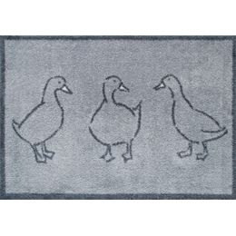 Fu&szlig;matte TURTLE MAT "Ducks", grau, B:60cm H:9mm L:85cm, Baumwolle, Teppiche, Fu&szlig;matte