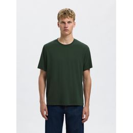 Rundhalsshirt Selected "SLHASPEN SS O-NECK TEE NOOS", Herren, Gr. S, gr&uuml;n (deep forest), Jersey, Obermaterial: 100% Baumwolle, unifarben, regular fit normal, Rundhals, Shirts Rundhalsshirt