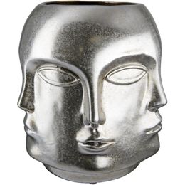 Tischvase CASABLANCA BY GILDE "Crado - Gesicht, H&ouml;he ca. 23 cm", silber (silberfarben), H:23cm &Oslash;:20cm, Keramik, Vasen, Tischvase, dekorative Vase aus Keramik, Blumenvase