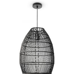 Paco Home Pendelleuchte "VIHMA", schwarz, &Oslash; 30cm H: 40cm, Leuchten, Rattan Pendellampe Korb Esstischlampe Nat&uuml;rlich LED Boho Rustikal E27, Pendelleuchte