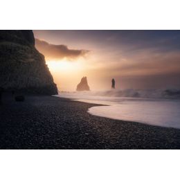 Fototapete papermoon "Photo-Art JORGE RUIZ DUESO, REYNISFJARA SUNRISE", bunt, B:4,5m L:2,8m, Vlies, Tapeten, Fototapete
