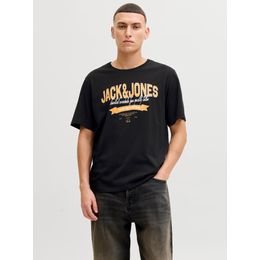 Jack & Jones Rundhalsshirt JACK & JONES "JJELOGO TEE SS O-NECK 2 COL SS26 SN", Herren, Gr. S, schwarz, Jersey, Obermaterial: 100% Baumwolle, bedruckt, unifarben, Rundhals, Shirts Rundhalsshirt, mit Grafikprint