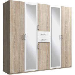 Kleiderschrank wimex "Diver Dreht&uuml;renschrank mit Spiegel, 180, 225 o. 270cm breit", wei&szlig; (struktureichefb hell, wei&szlig;, griffe alu), B:225cm H:207cm T:58cm, Schr&auml;nke, Kleiderschrank, Bestseller Schlafzimmerschrank wahlweise 3 Innenausstattungen